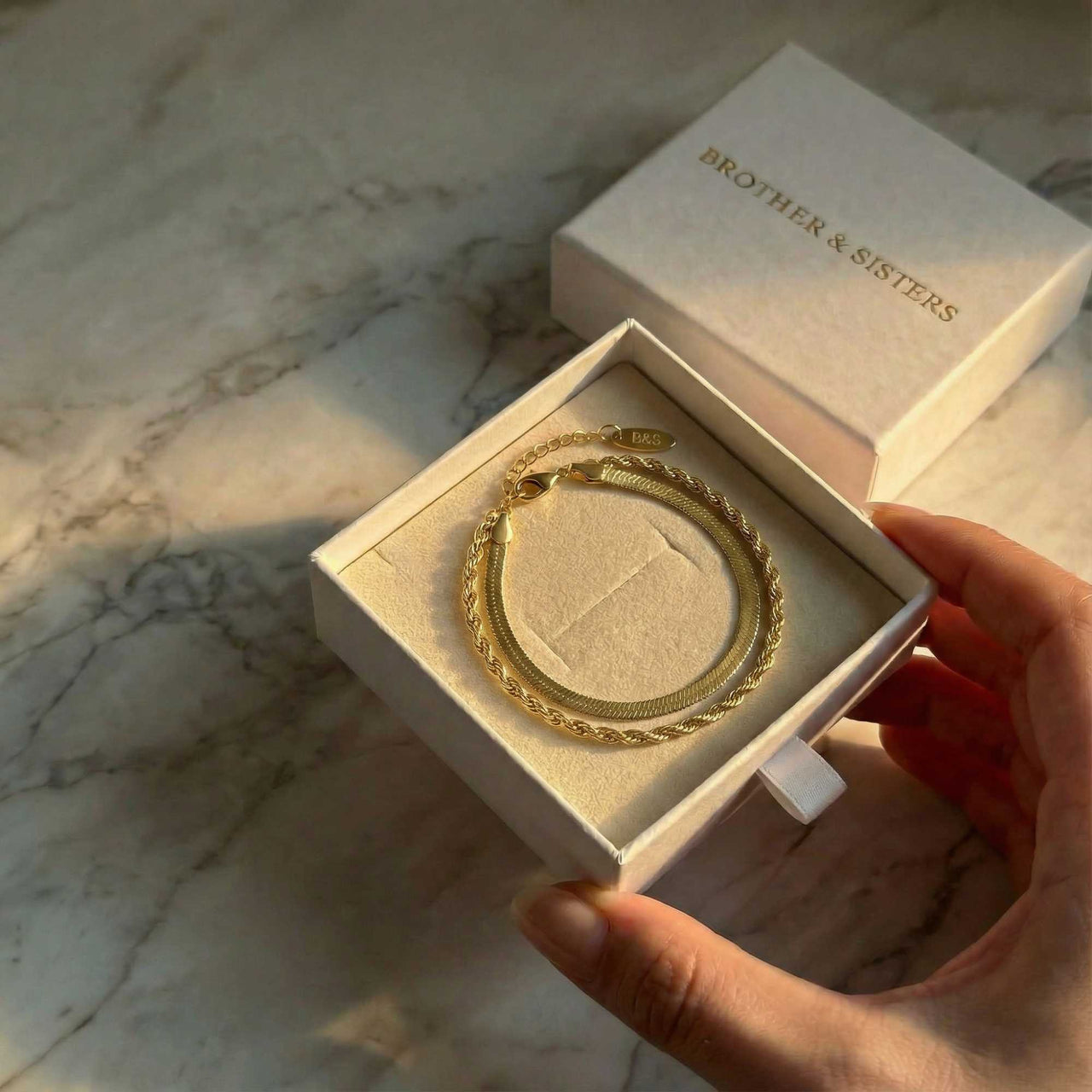 Ios Layered Bracelet Gold | Waterproof Herringbone & Rope Chain Set ...